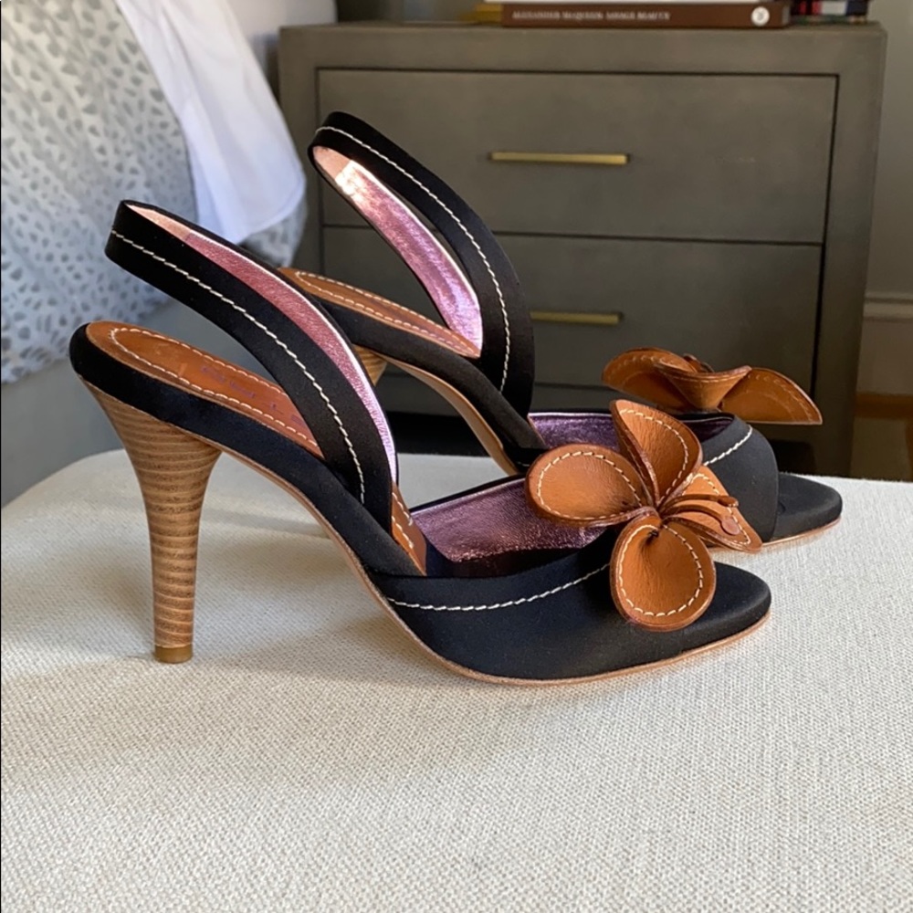 Etro Black Satin Sandals With Leather Flowers - Gem